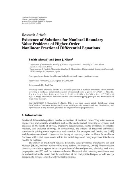 Pdf Existence Of Solutions For Nonlocal Boundary Value Problems Of Higher Order Nonlinear