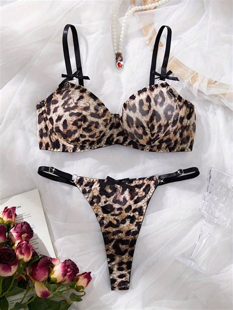 Conjunto De Lingerie Sexy E Confortável De Tela Com Estampa De Onça
