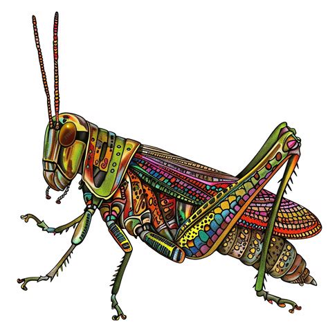 Premium Vector A Drawing Of A Grasshopper With Colorful Patterns On Its Face