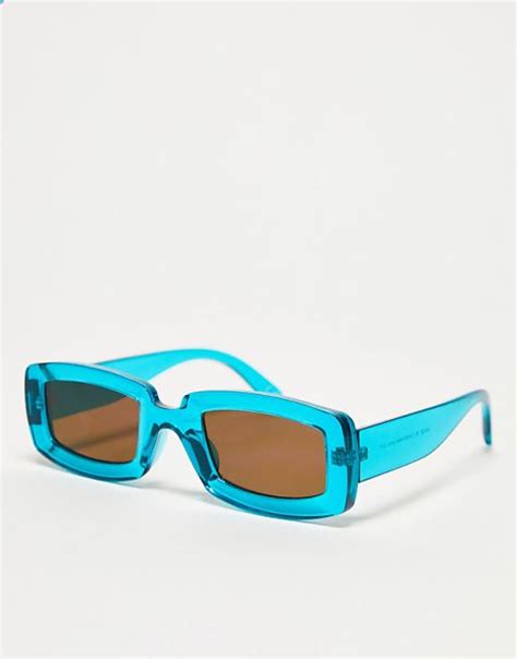 Asos Design Angular Mid Square Sunglasses In Crystal Blue Asos