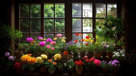 밝고 화려한 화분에 심은 꽃이 창 앞에 표시됩니다 창턱에 정원 꽃을 배열 고화질 사진 사진 꽃 배경 일러스트 및 사진 무료 다운로드 Pngtree