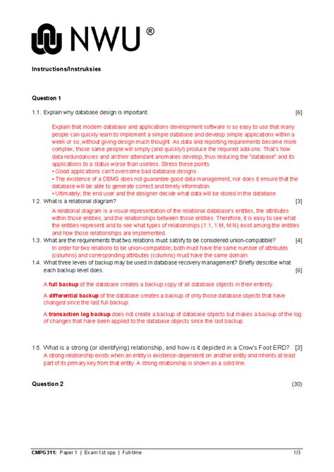 CMPG311 1st Opt Memo Exam Memo CMPG311 Paper 1 Exam 1st Opp Full Time 1 Studocu