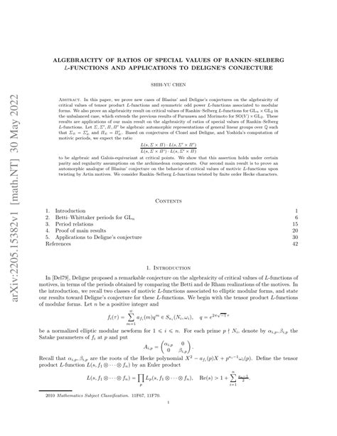 Pdf Algebraicity Of Ratios Of Special Values Of Rankin Selberg L Functions And Applications