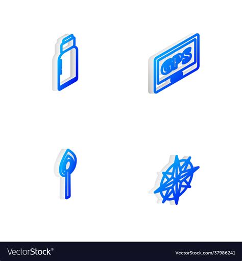 Set Isometric Line Gps Device With Map Canteen Vector Image