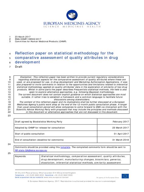 Draft Reflection Paper Statistical Methodology Comparative Assessment Quality Attributes Drug
