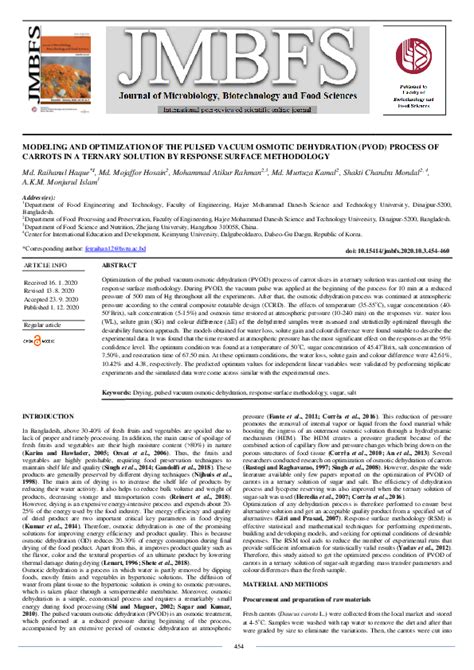 Pdf Modeling And Optimization Of The Pulsed Vacuum Osmotic Dehydration Pvod Process Of