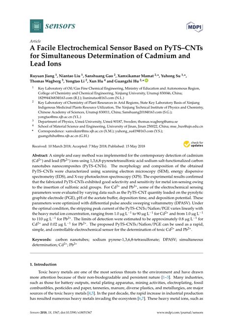Pdf A Facile Electrochemical Sensor Based On Pyts Cnts For Simultaneous Determination Of