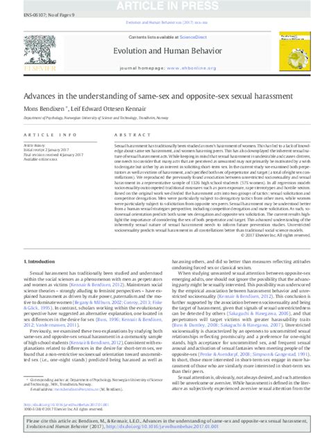 Pdf Advances In The Understanding Of Same Sex And Opposite Sex Sexual Harassment Mons