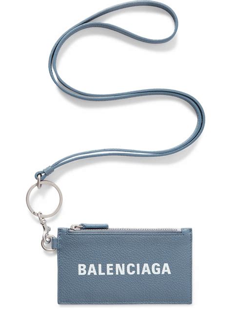 Balenciaga Logo Print Full Grain Leather Cardholder With Lanyard
