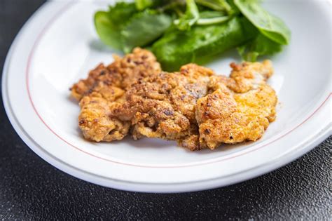 Fried Brain Pork Offal Healthy Meal Food Snack On The Table Copy Space
