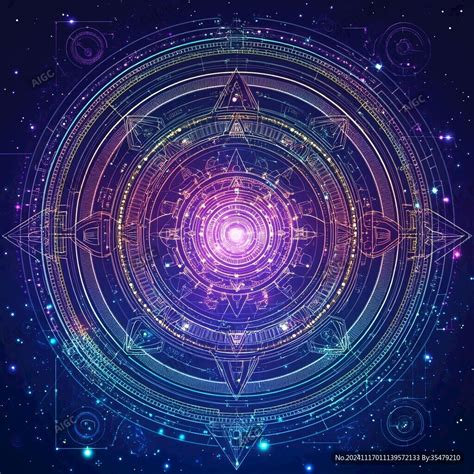 Ai创作图酷炫星座图案 神圣的几何 神圣几何学 炫彩星座图 神圣几何 神秘的图形 日月魔法阵 塔罗牌占星背景素材 魔法阵 神秘学 神秘图形