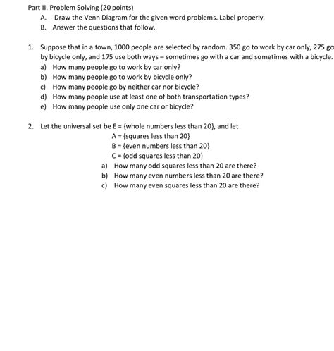 Part Ii Problem Solving 20 Points A Draw The Venn Diagram For The Giv