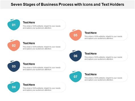 Seven Stages Of Business Process With Icons And Text Holders Ppt Powerpoint Presentation Summary