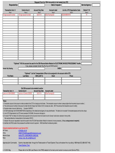 Fillable Online Request Form For Cba Account S To Be Loaded Into Dts Fax Email Print Pdffiller