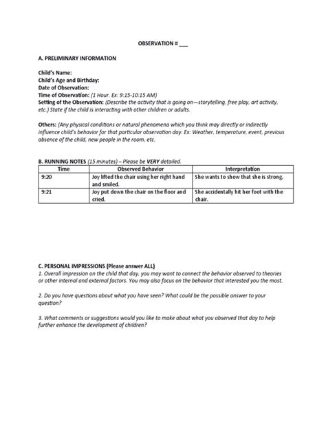 Running Notes Observation Pdf