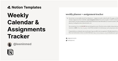 Weekly Calendar And Assignments Tracker Template Notion Marketplace