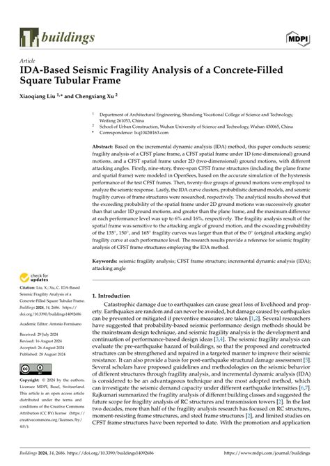 Pdf Ida Based Seismic Fragility Analysis Of A Concrete Filled Square Tubular Frame