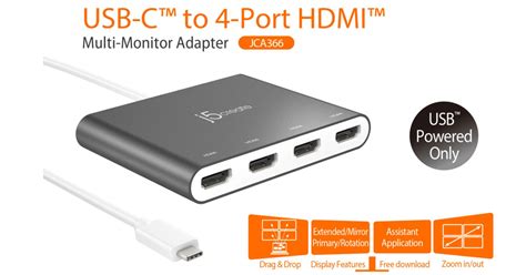 J5 Create Jca366 J5 Usb C To 4 Port Hdmi Multi Monitor Adapter Cable Berdaya