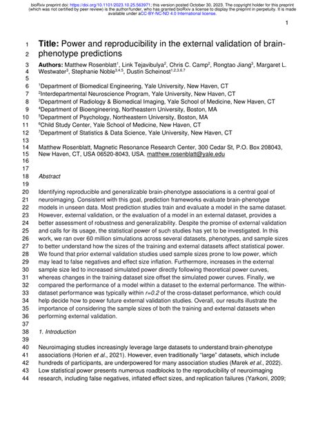 Pdf Power And Reproducibility In The External Validation Of Brain Phenotype Predictions