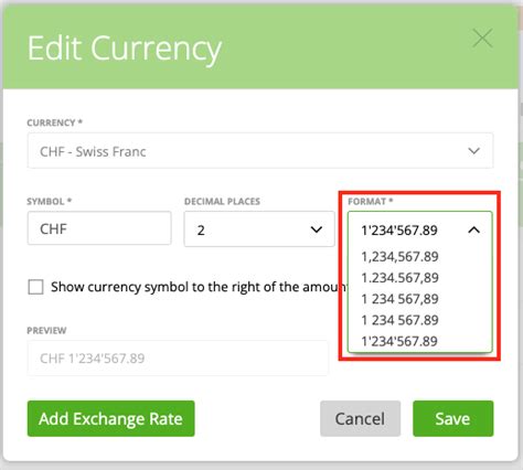 currency number format zistemo knowledge base
