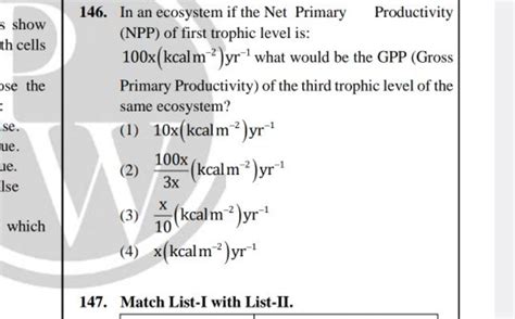 In An Ecosystem If The Net Primary Productivity Npp Of First Trophic Le