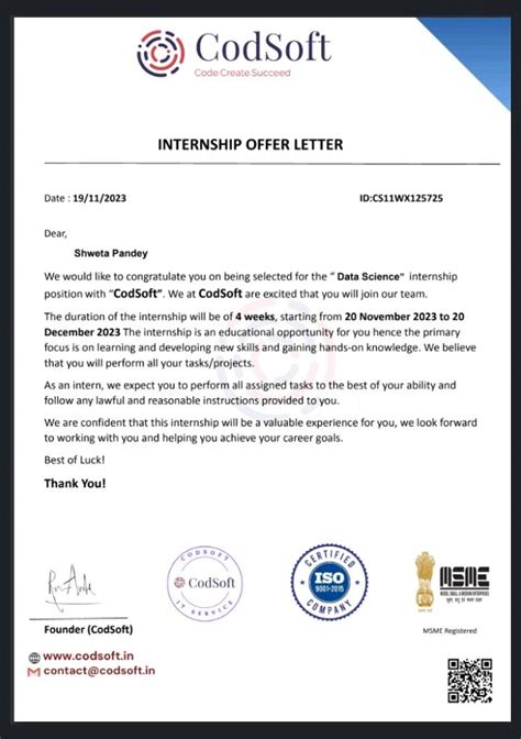 Shweta Pandey On Linkedin Datascience Internship Codsoftjourney