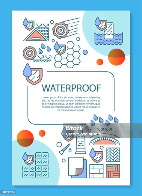 방수 건축 자재 브로셔 템플릿 레이아웃 전단지 소책자 선형 그림이있는 전단지 인쇄 디자인 잡지 연례 보고서 광고 포스터에 대한 벡터 페이지 레이아웃 0명에 대한 스톡 벡터
