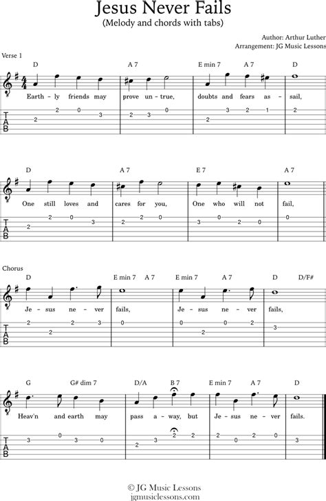 Jesus Never Fails Guitar Tabs Chords And Arrangement Jg Music Lessons