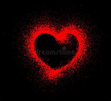Red Heart With Splatter Glow On Black Background Passionate Heart