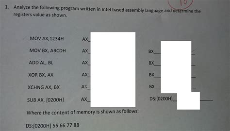 solved analyze the following program written in intel based