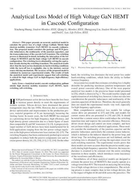 Pdf Analytical Loss Model Of High Voltage Gan Hemt In Cascode