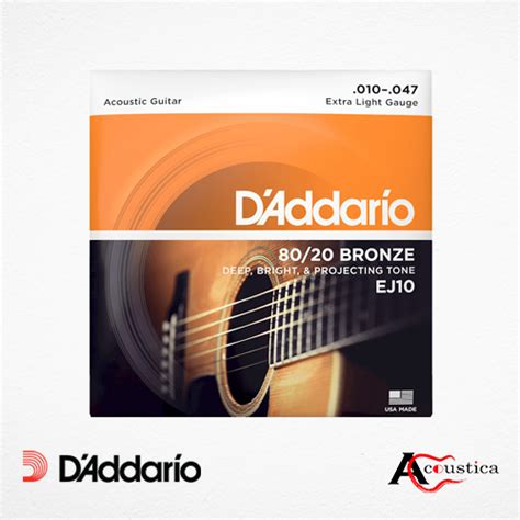 Daddario Ej10 Acoustic Guitar Strings 80 20 Bronze For 6 String Guitar Deep Bright