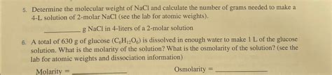 Solved Determine The Molecular Weight Of NaCl And Calculate Chegg Com