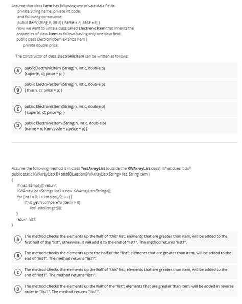 Solved Assume That Class Item Has Following Two Private Data