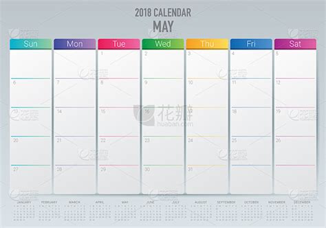 2018年5月日历规划师矢量插图