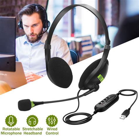USB Wired Computer Headset Stereo Headphone Noise Cancelling Mic For PC Laptop