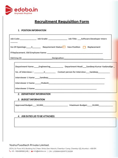 Recruitment Requisition Form Pdf
