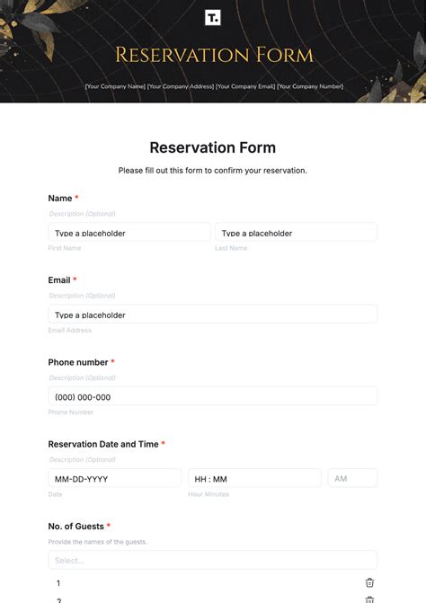 Free Reservation Form Templates To Edit Online