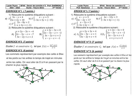 3 ème économie Et Gestion Math Devoir De Controle N3 Math