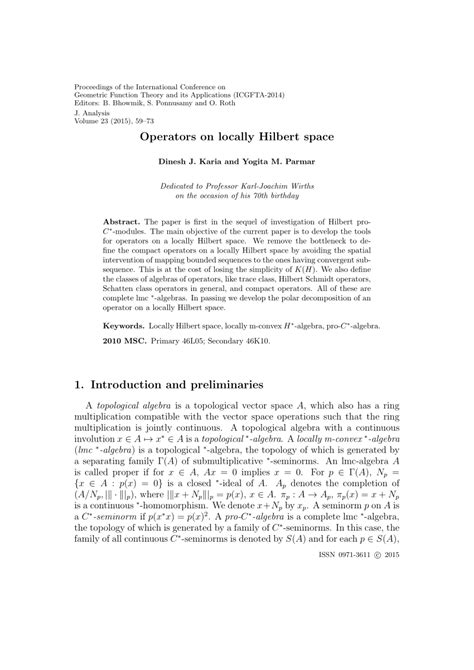 Pdf Operators On Locally Hilbert Space