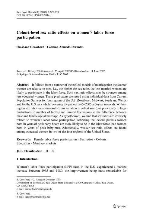 Pdf Cohort Level Sex Ratio Effects On Womens Labor Force Participation