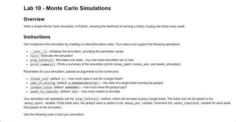 Solved Lab 10 Monte Carlo Simulations Overview Write A