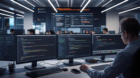 Modern Software Development Exploring Coding In Hightech Office Spaces With Advanced Development