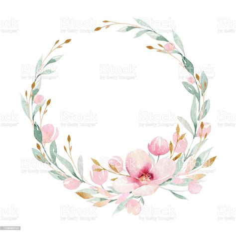 녹색 잎과 꽃 화환과 꽃 나뭇 가지에 봄 새 수채화 웨딩 초대장 꽃 그림입니다 손으로 그린 핑크 화환 디자인 체리 고립 된 가지 장식입니다 결혼식에 대한 스톡 벡터 아트 및