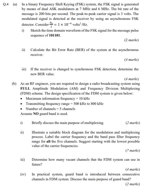 Solved Q4 A In A Binary Frequency Shift Keying Fsk