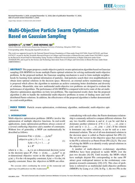 Pdf Multi Objective Particle Swarm Optimization Based On Gaussian Sampling