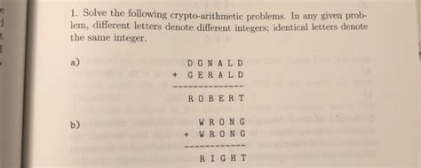 Solved E 1 Solve The Following Crypto Arithmetic Problems