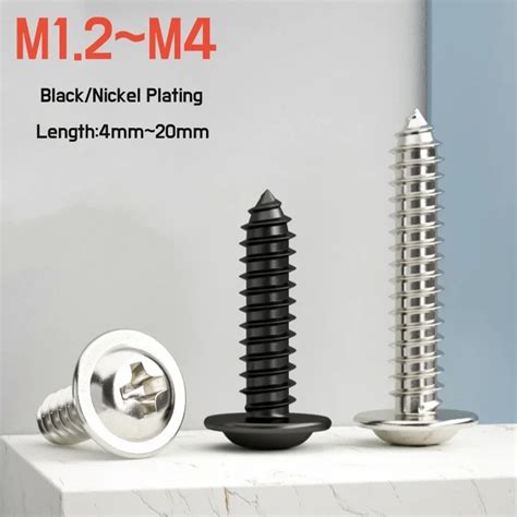 필립스 크로스 라운드 헤드 와셔 셀프 태핑 나사 블랙 및 니켈 도금 M1 2 M1 4 M1 7 M2 M2 3 M2 6 M3