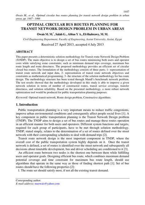 Pdf Optimal Circular Bus Routes Planning For Transit Network Design Problem In Urban Areas