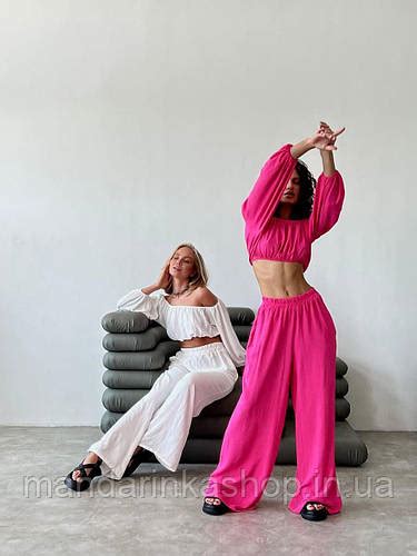 Купити Жіночий брючний костюм із топом Літній костюм короткий топ і широкі штани Жіночий костюм